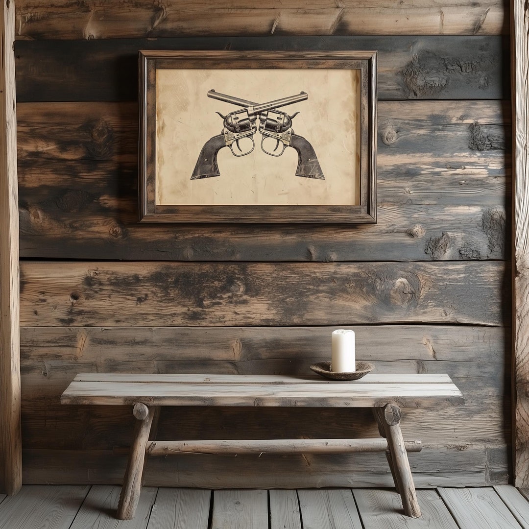 Vintage Revolver Print: Sepia-toned Western Wall Art - Etsy