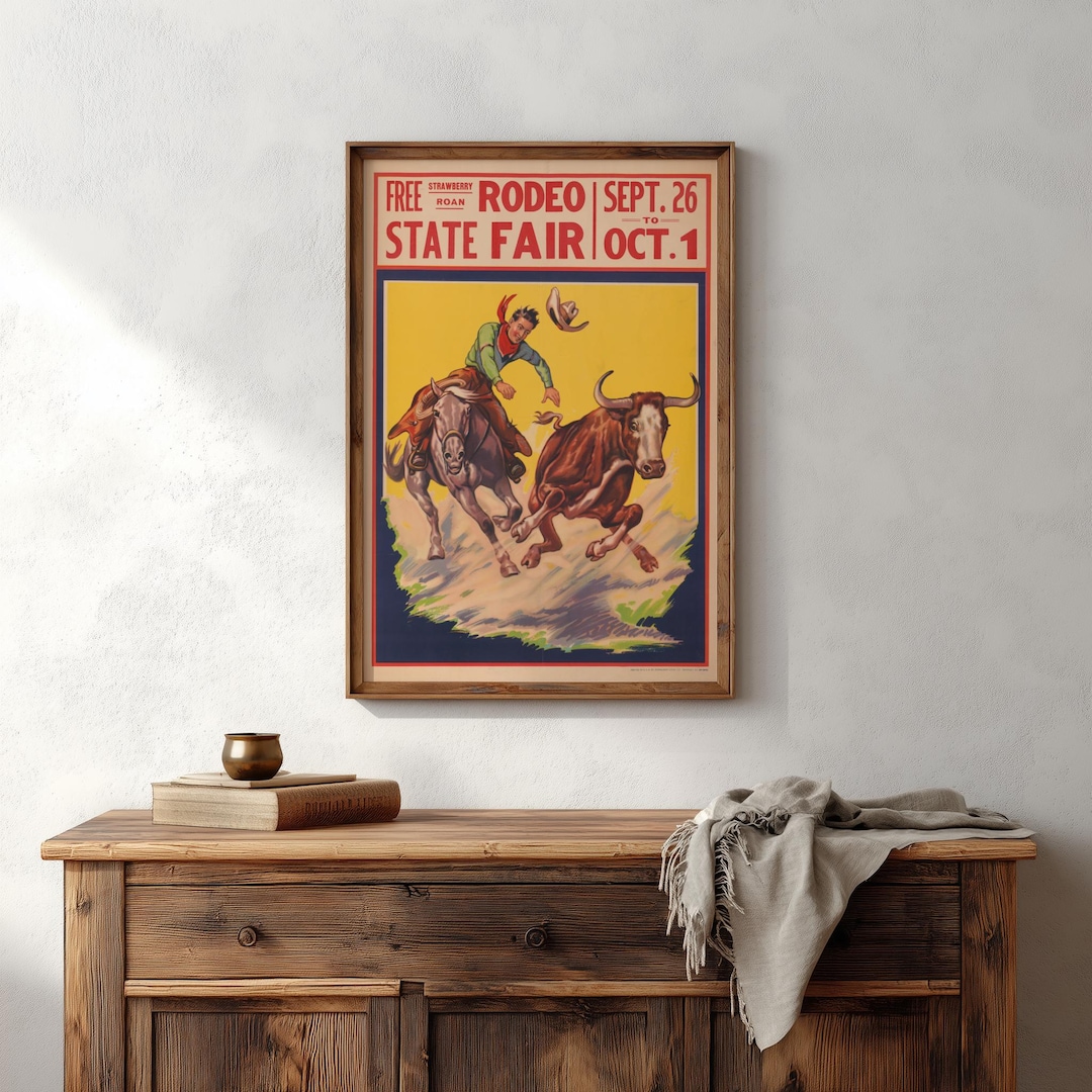 Vintage Rodeo Poster Print: 1930s State Fair, Cowboy & Bull - Etsy