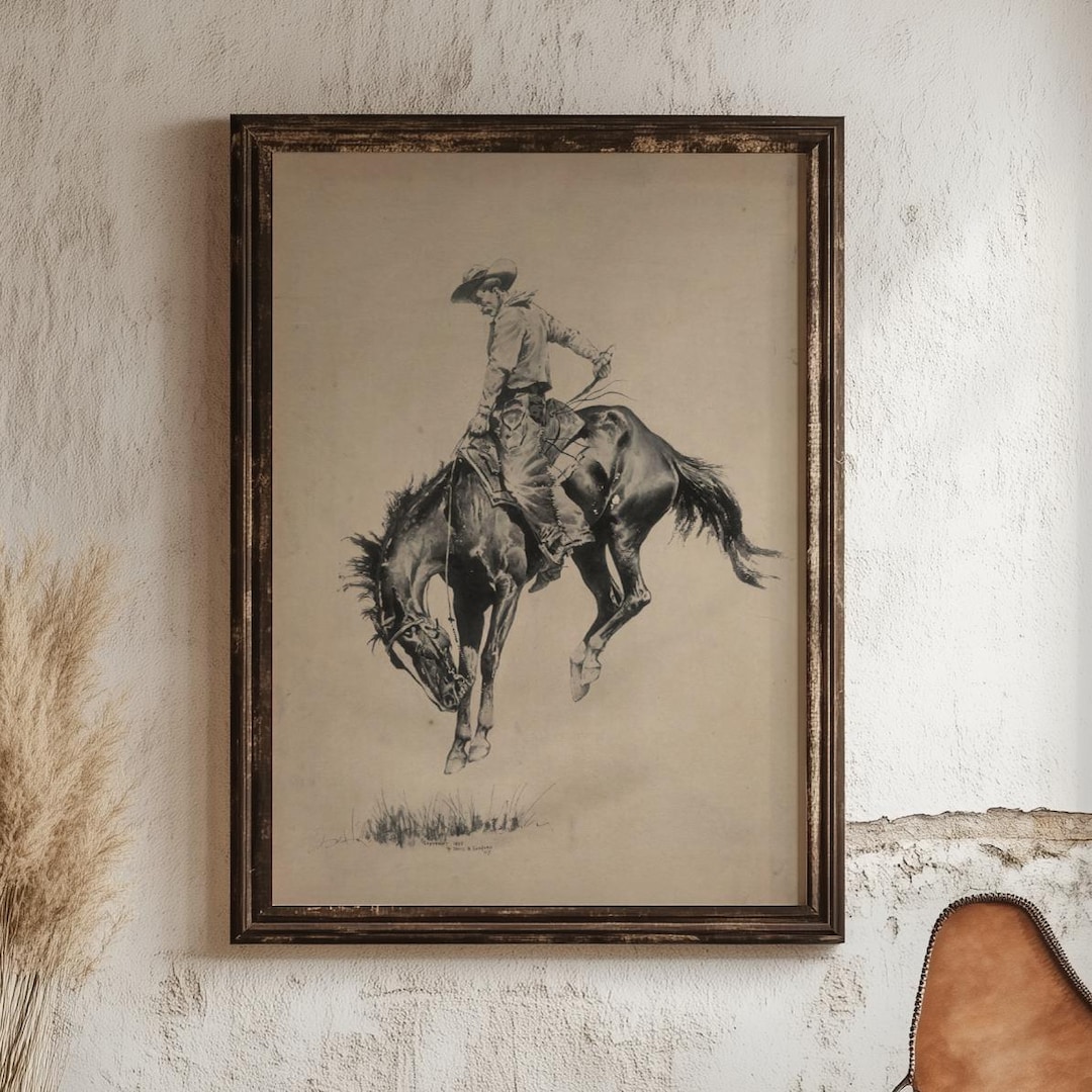 Cowboy Riding Bronco Art Print: Vintage Western Home Decor - Etsy