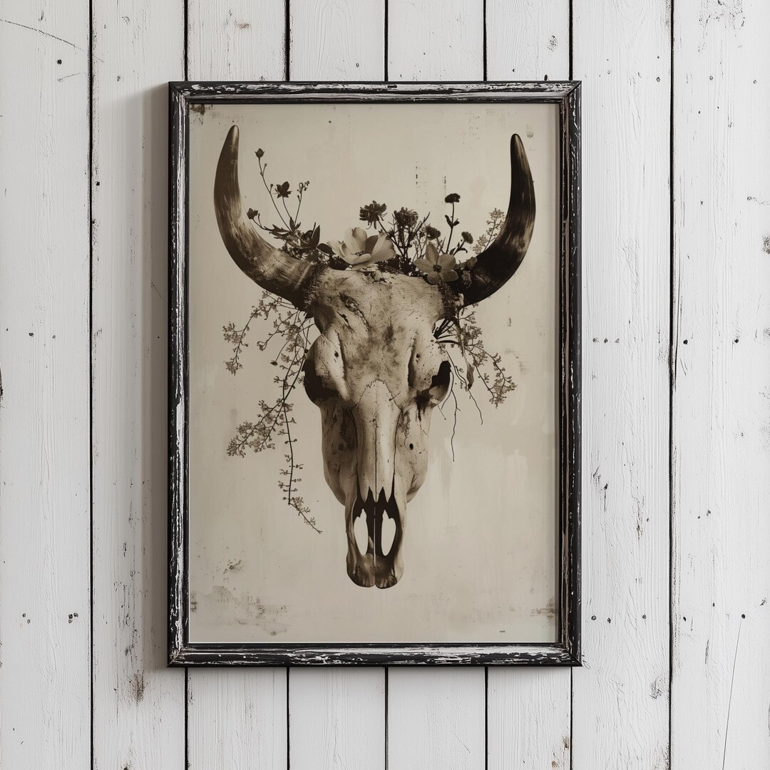 Rustic Animal Skull Print - Vintage Western Gothic Art Decor, Antique ...