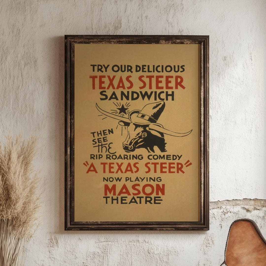 Vintage Texas Steer Poster: Retro Western Americana Wall Art - Etsy