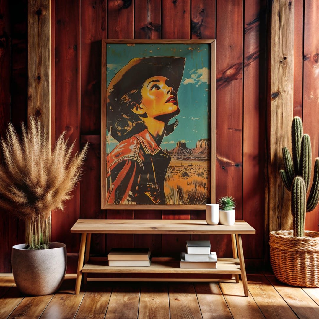 Cowgirl Wall Art Western Vintage Poster Rustic Home Decor Antique Art ...