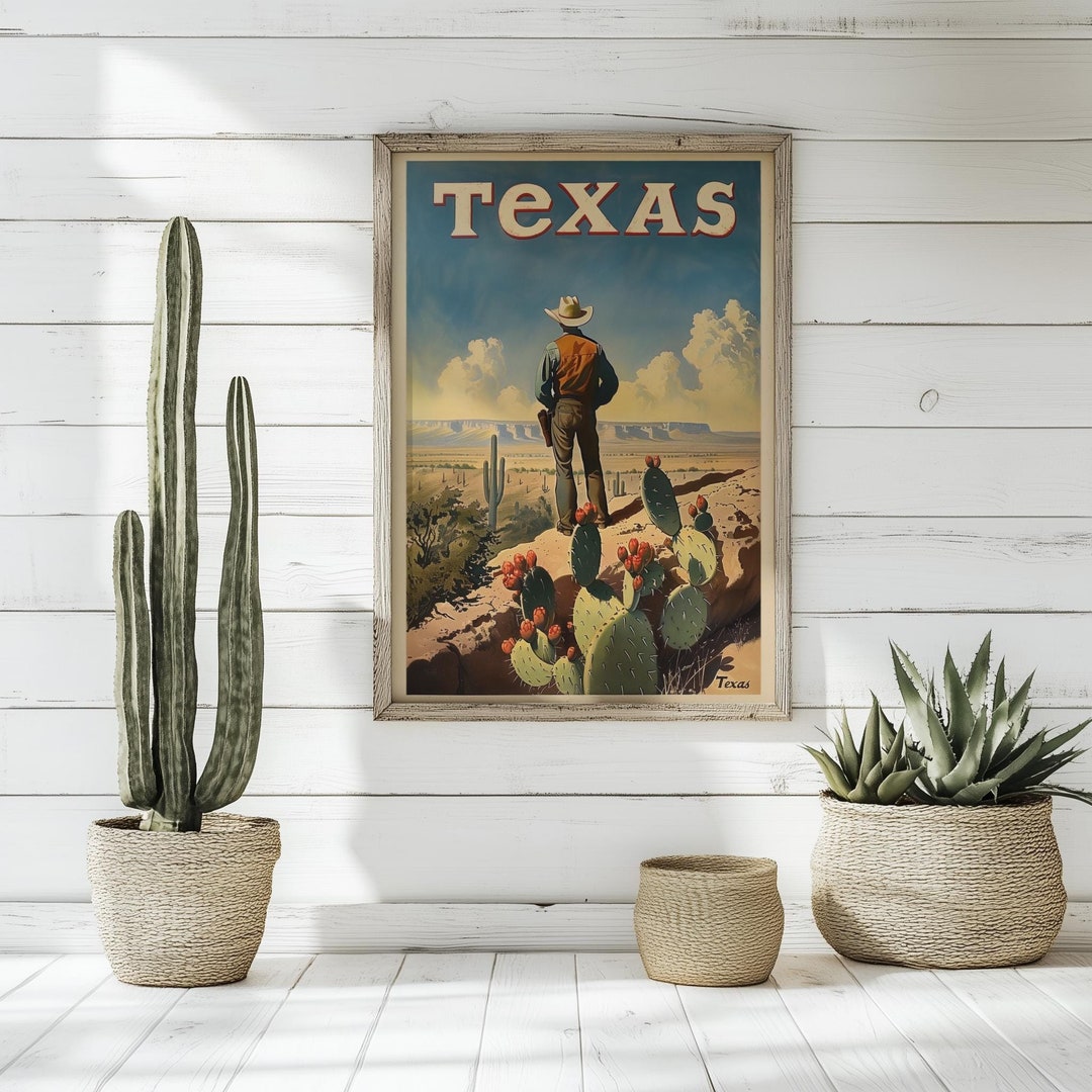 Retro Texas Travel Poster: Vintage Cowboy Art, Western Decor - Etsy