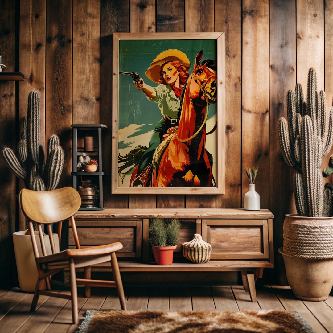 Vintage Cowgirl Wall Art: Western Poster, Rustic Home Decor, Antique ...