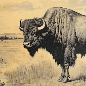 Vintage Style American Bison Print | Antique Western Wall Art | Rustic ...