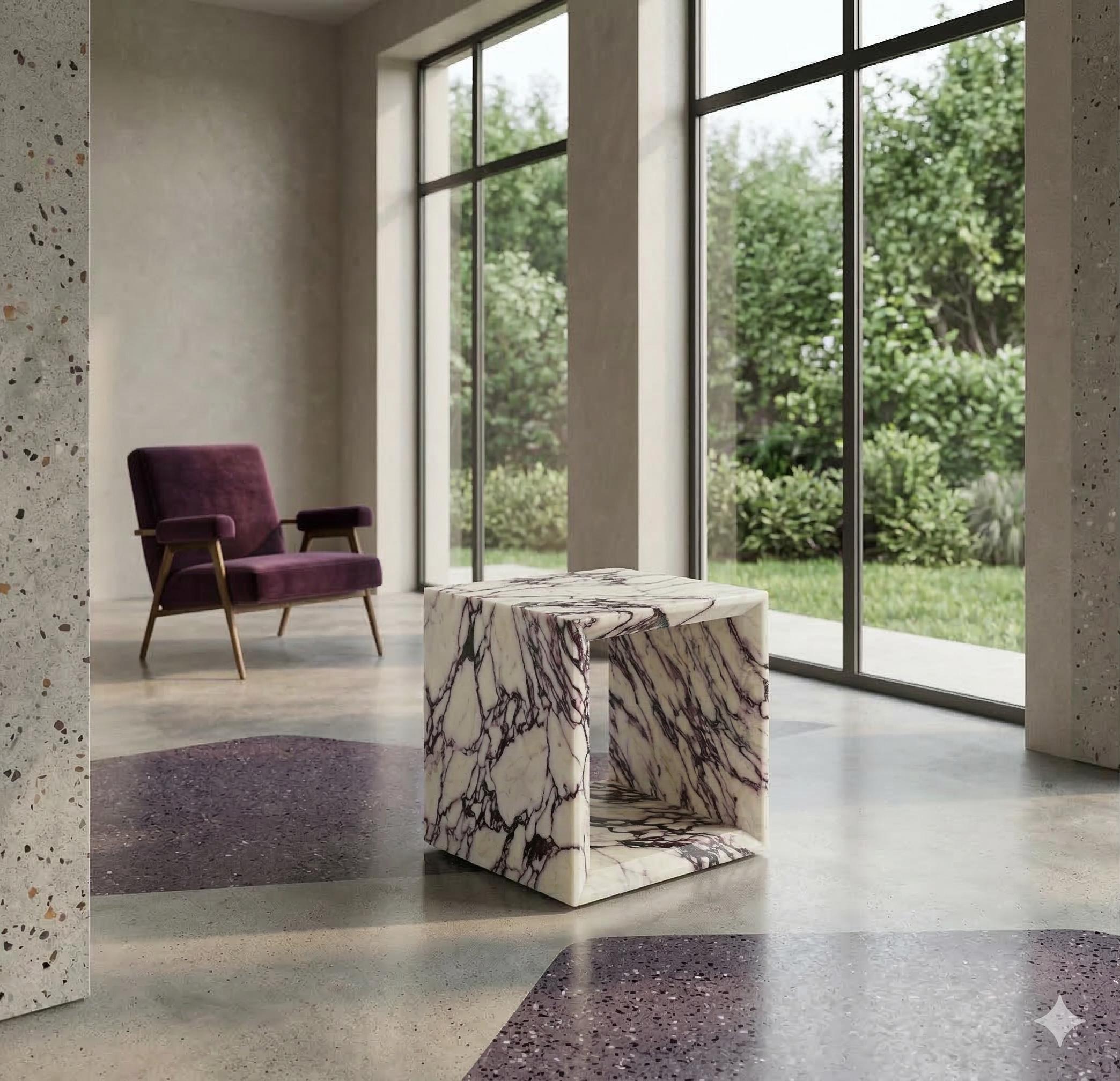 Calacatta Viola Marble Side Table, Italian Natural Stone, Modern ...