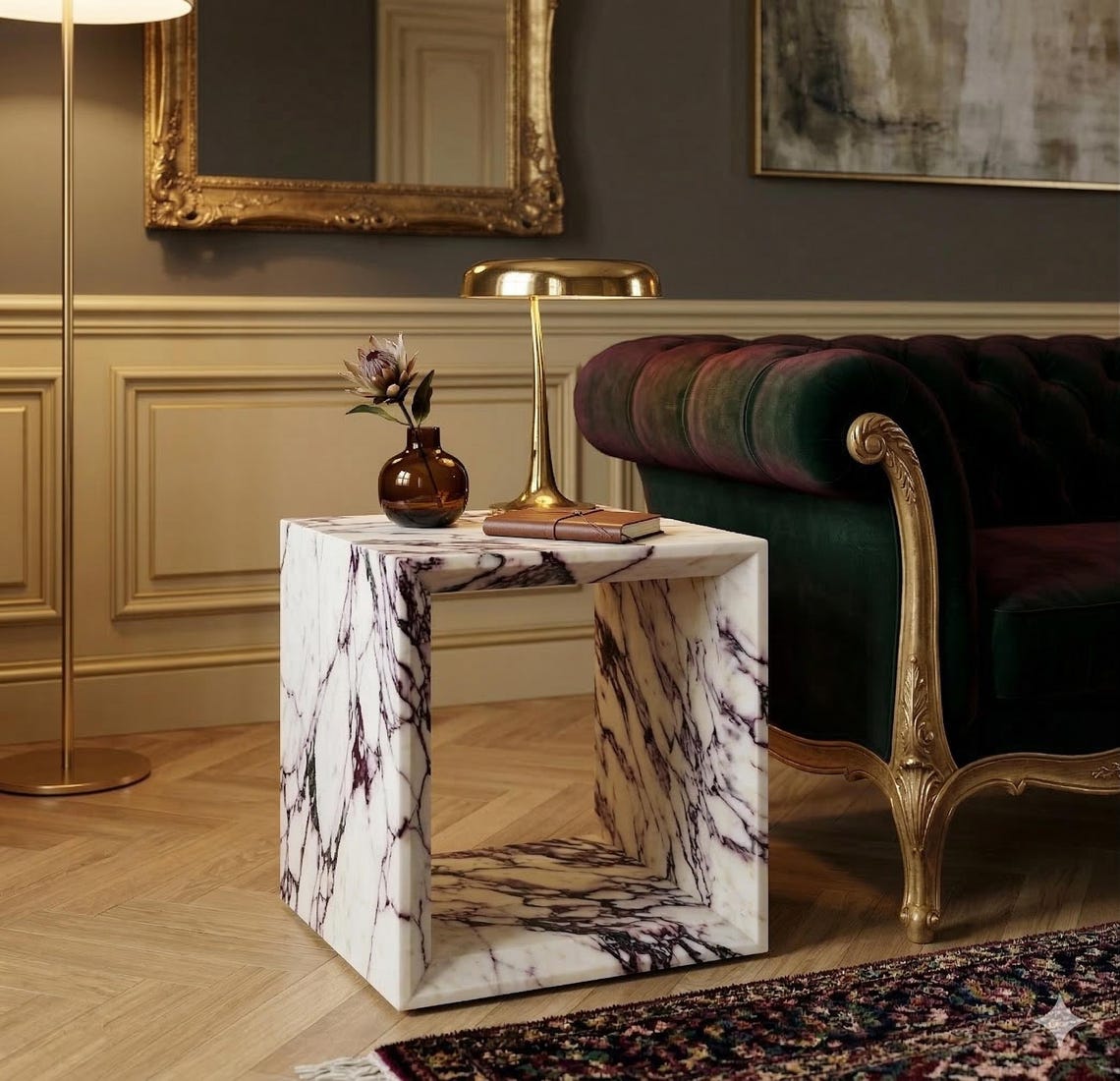 Calacatta Viola Marble Side Table, Italian Natural Stone, Modern ...