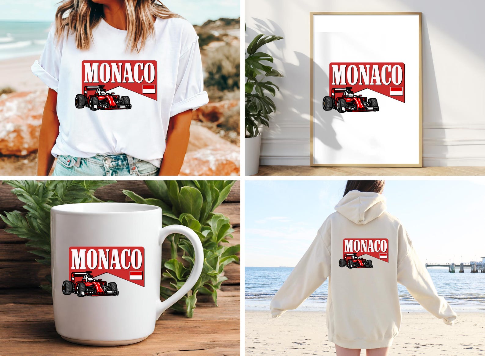 Monaco F1 Car Grand Prix Race Car Modern Racing Graphic Red White Race ...