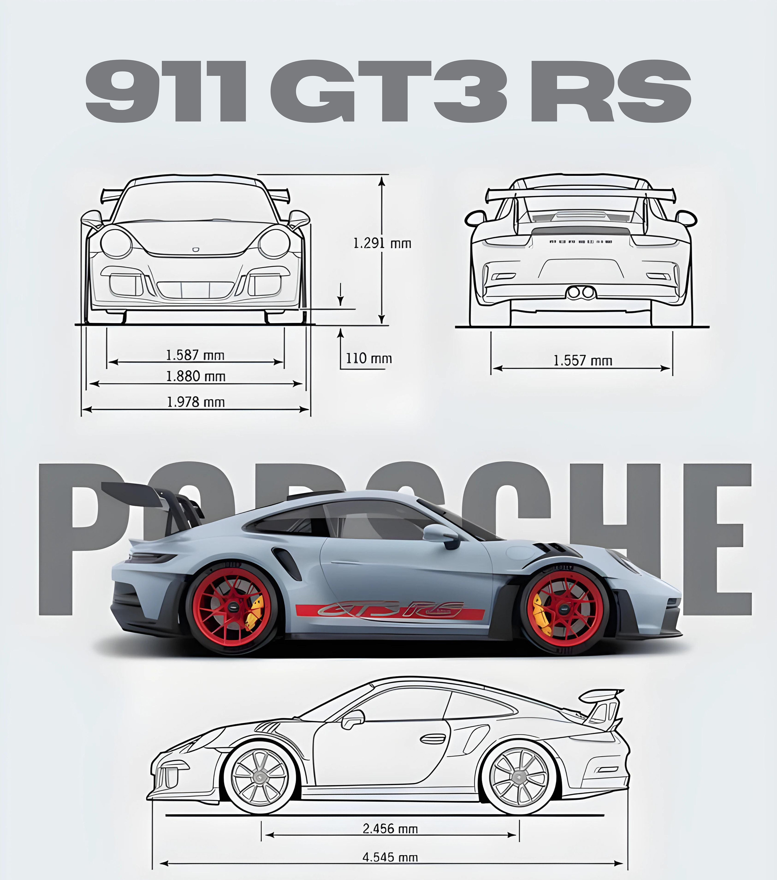 PORSCHE 911 GT3RS OFF WHITE Blueprint Template for T-shirts, Hoodies ...