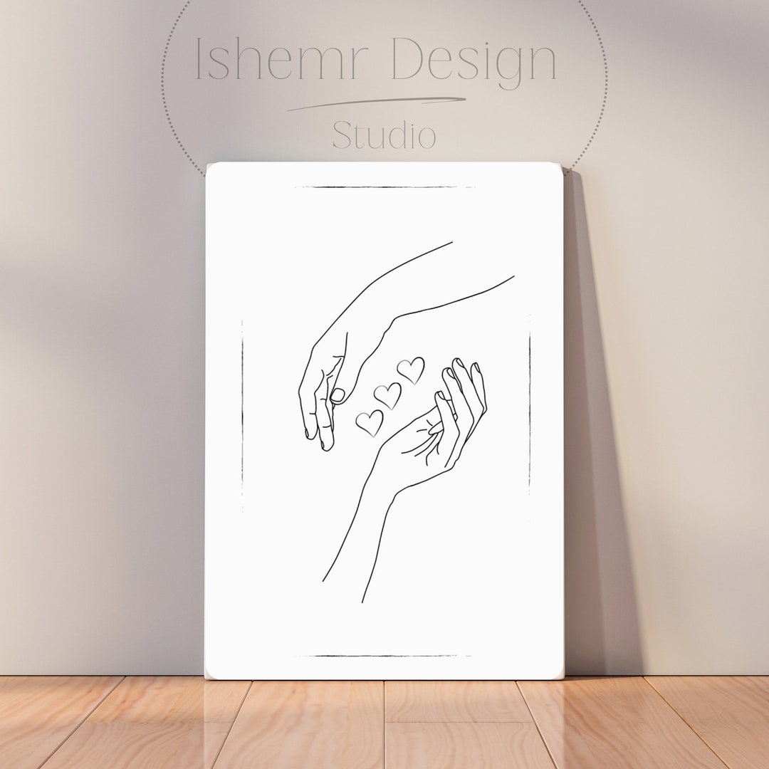 Hands Line Drawing , Romantic Hands Poster , Couple Line Drawing ...