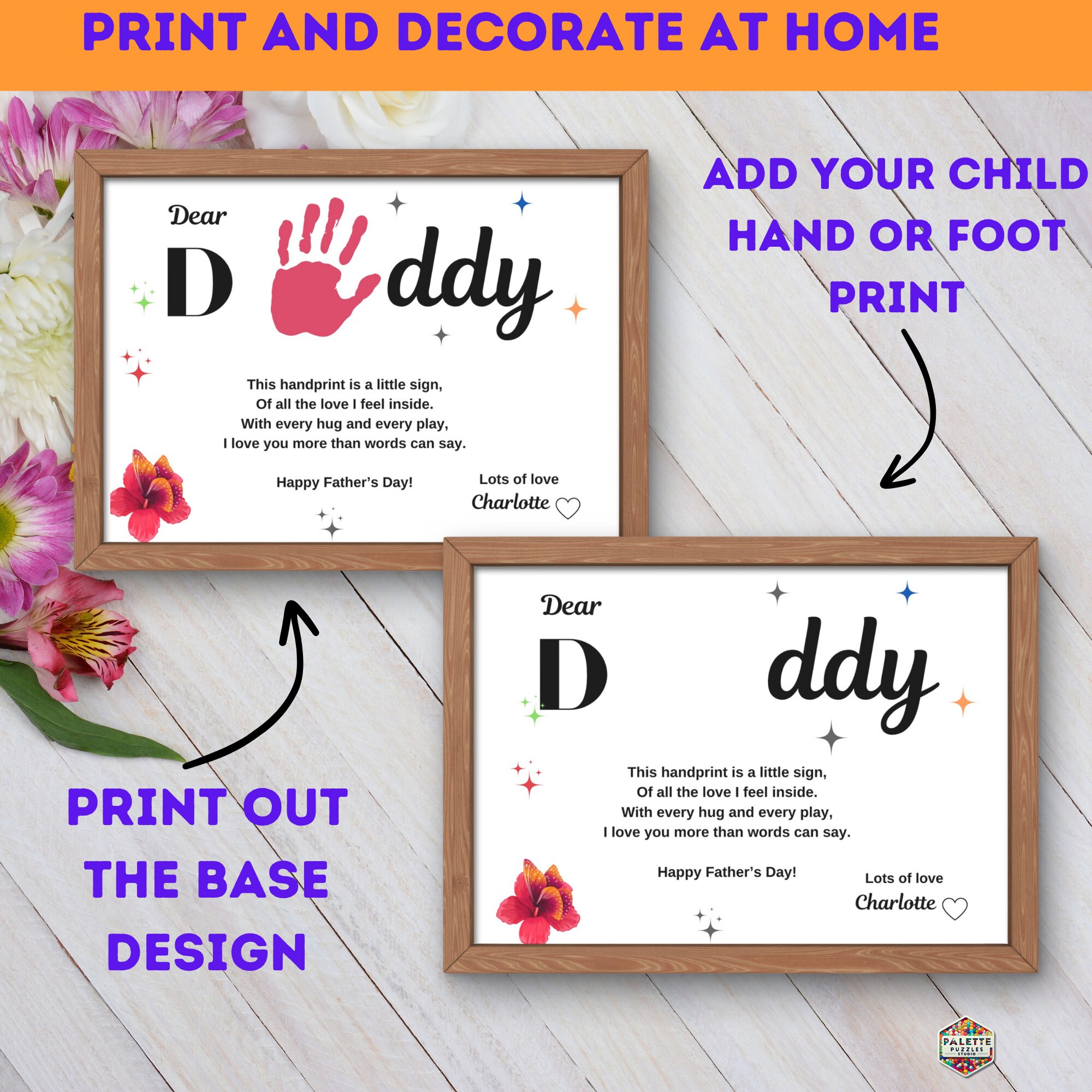 Personalized Father's Day Handprint Printable Craft, Footprint Art, My ...