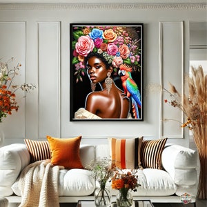 Melanin Flora Veil - Enchanting Floral Black Woman - Parrot Digital Art ...
