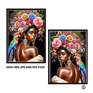Melanin Flora Veil - Enchanting Floral Black Woman - Parrot Digital Art ...