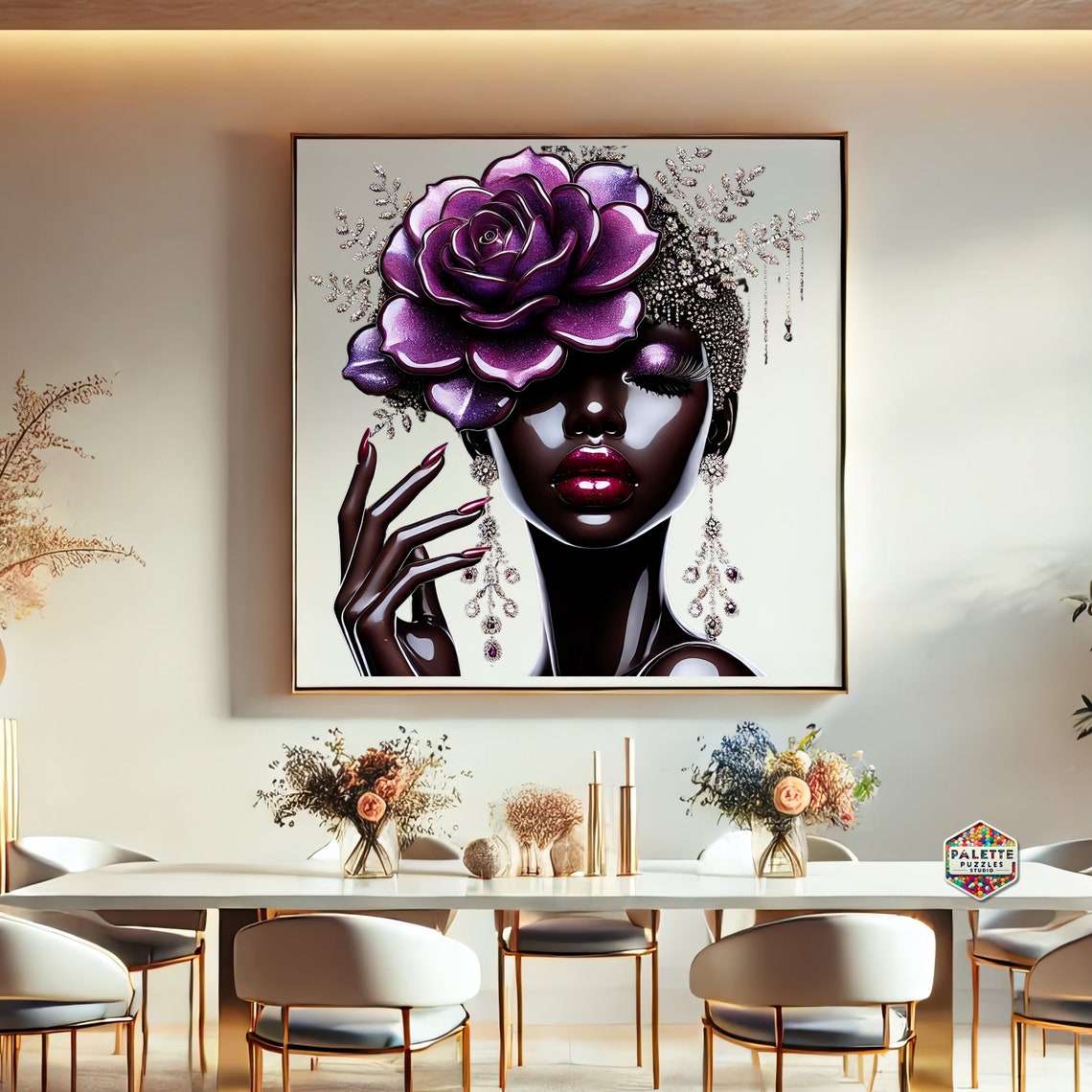 Black Queen Art Print: Floral Radiance Shield, Feminine Elegance ...