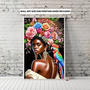 Melanin Flora Veil - Enchanting Floral Black Woman - Parrot Digital Art ...