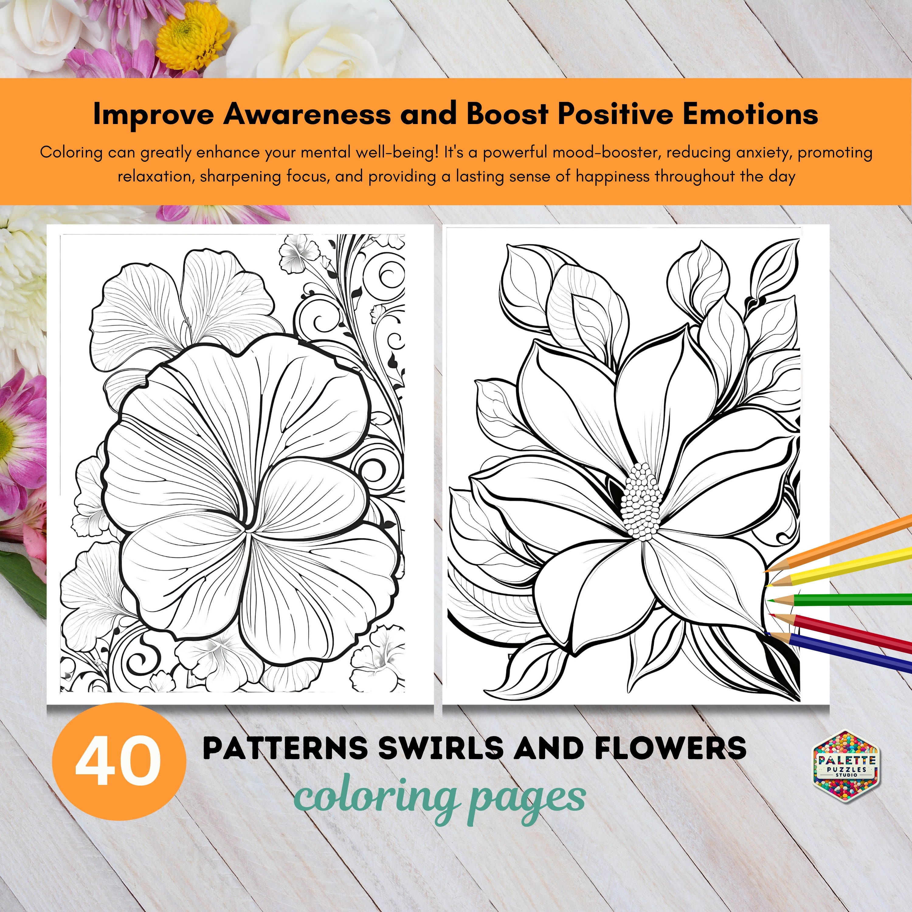 40 Pattern Swirls and Flowers Coloring Pages - Adult Coloring Book ...