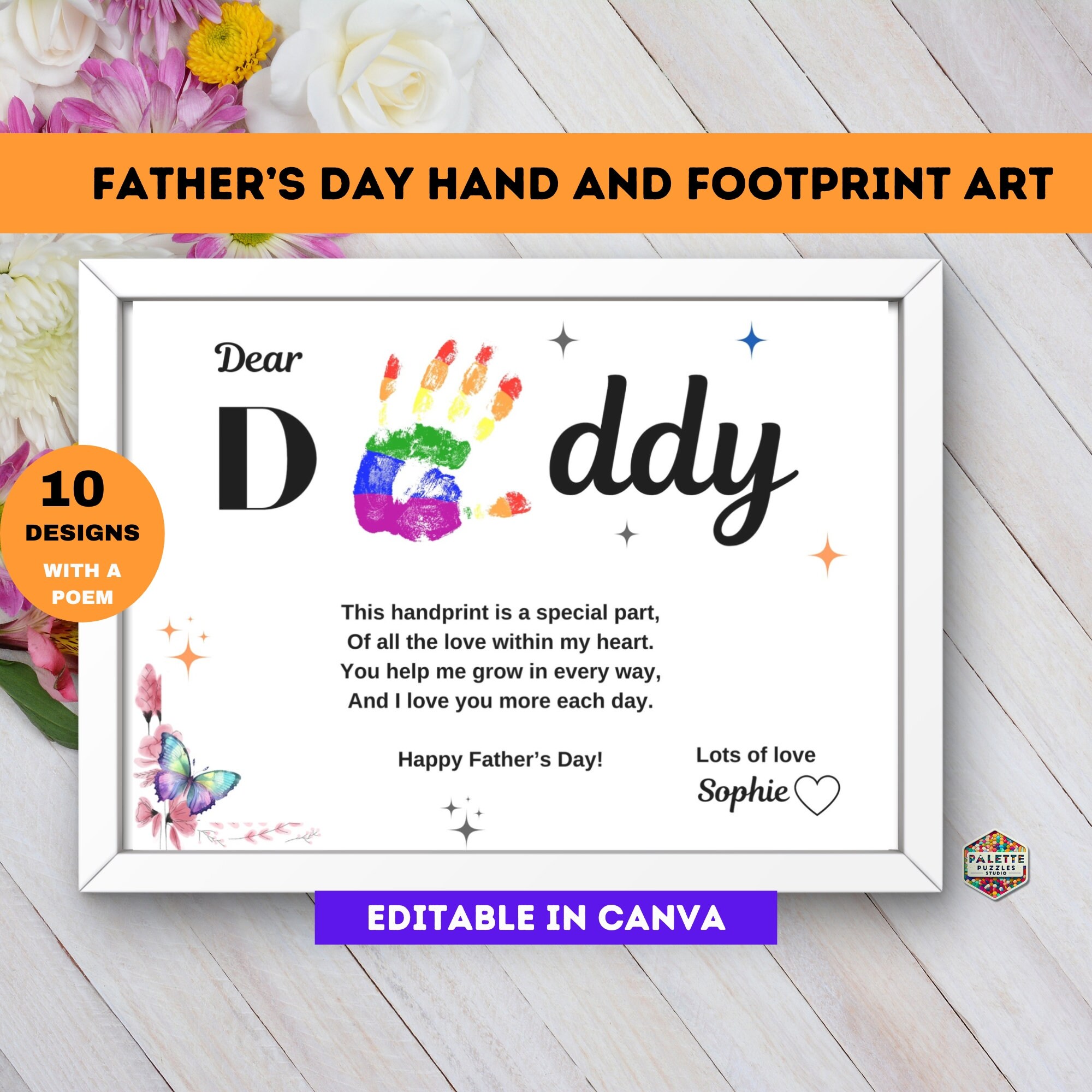 Personalized Father's Day Handprint Printable Craft, Footprint Art, My ...