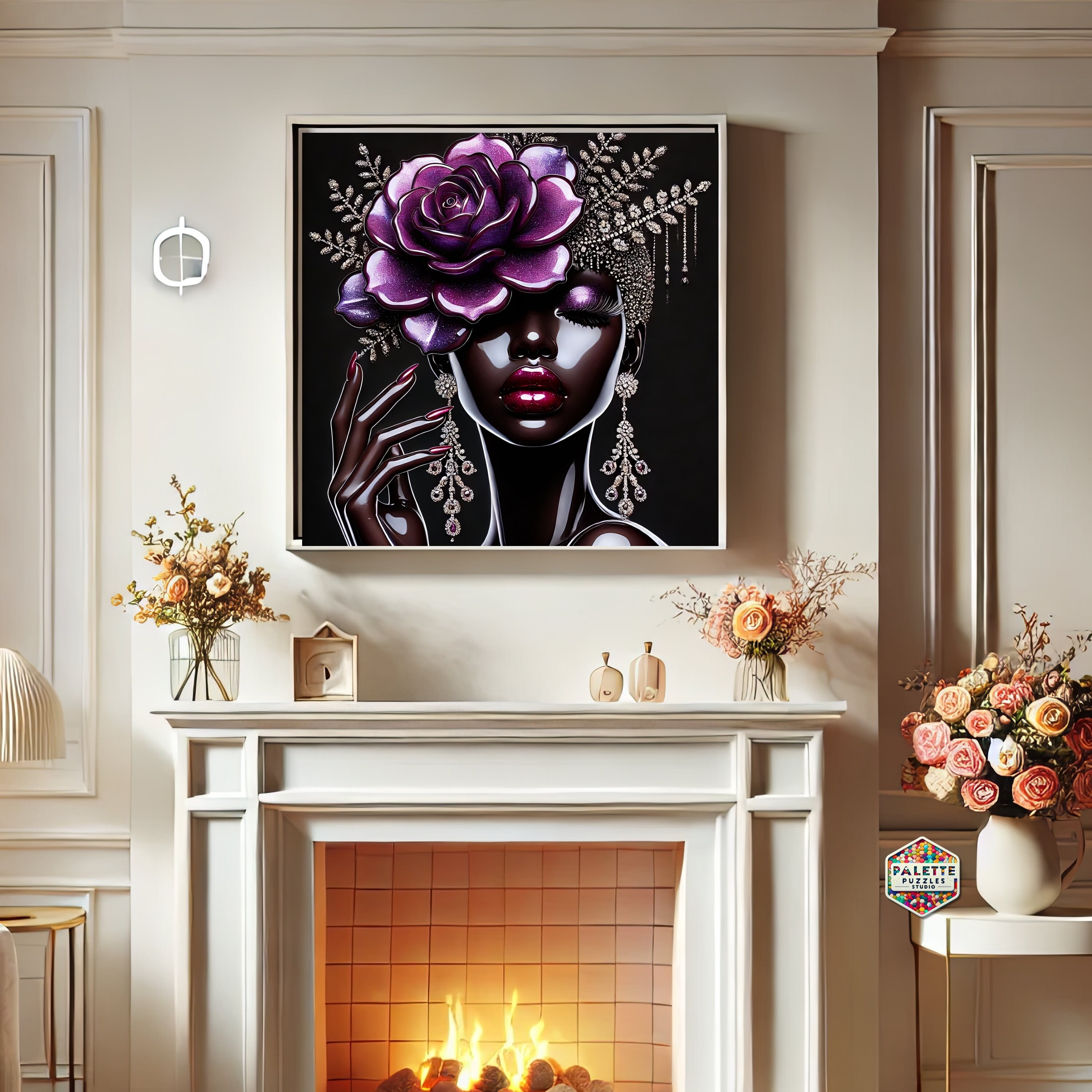Black Queen Art Print: Floral Radiance Shield, Feminine Elegance ...