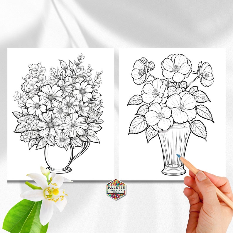 30 Elegant Flower Coloring Pages: Greyscale Floral Art (printable PDF ...