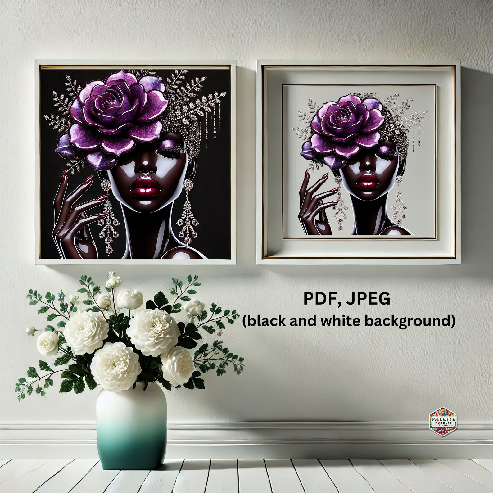 Black Queen Art Print: Floral Radiance Shield, Feminine Elegance ...