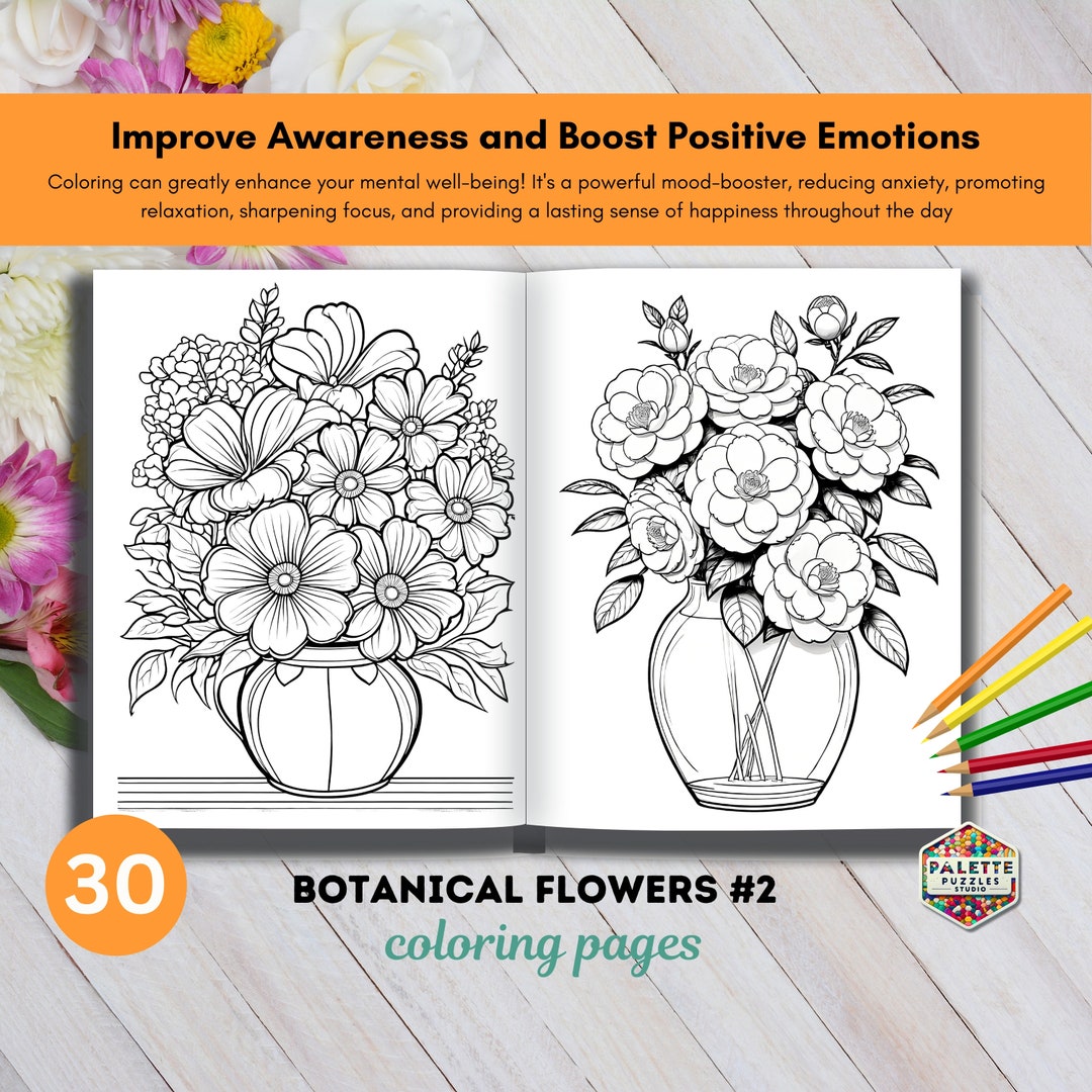 30 Elegant Flower Coloring Pages for Adults & Kids - Greyscale Digital ...