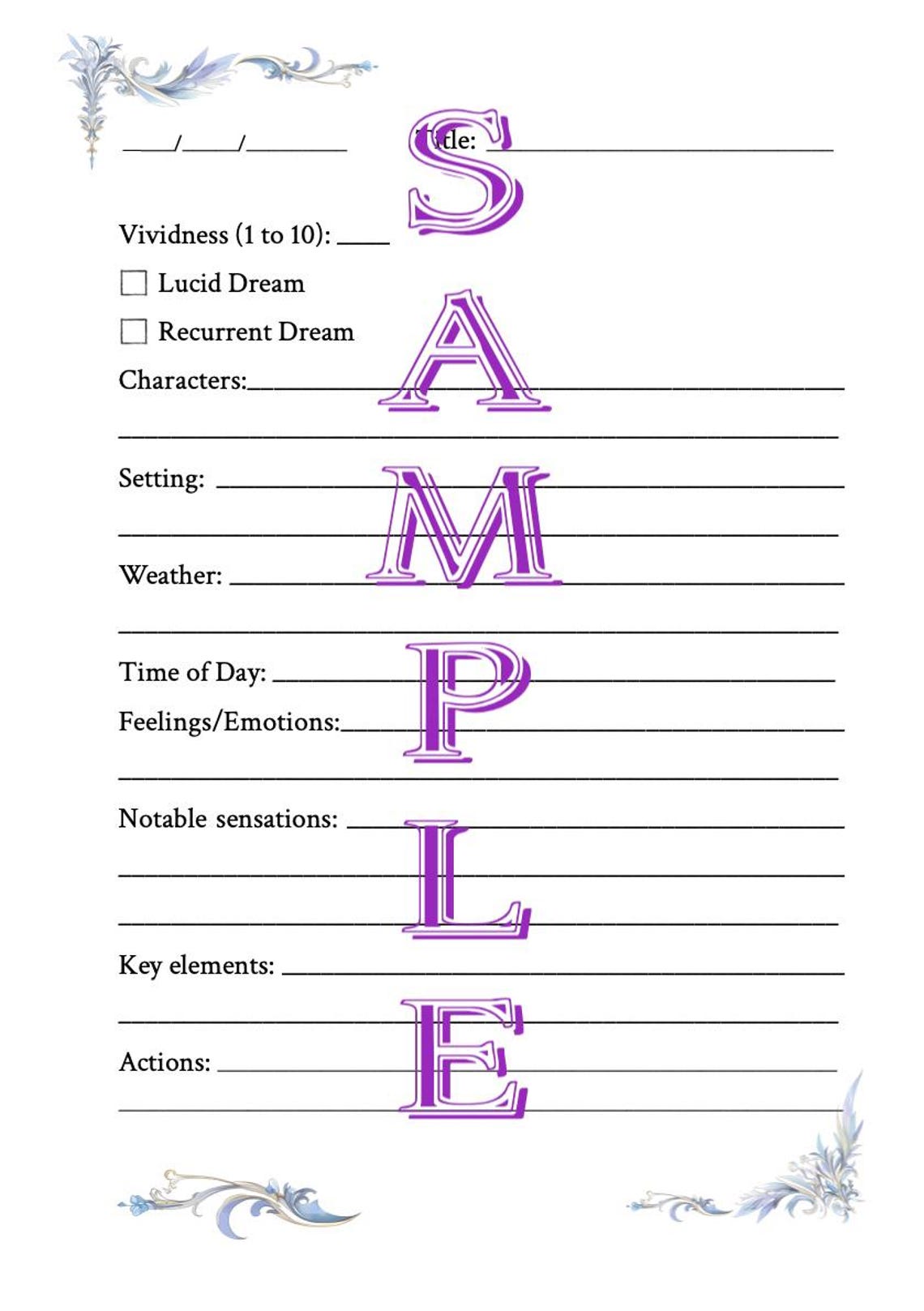 A4/A5 Dream Diary Pages, Printable Dream Diary, Printable Dream Diary ...