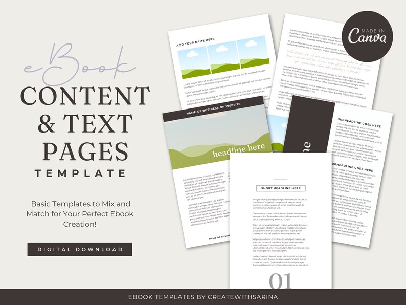 CONTENT & TEXT PAGES - 82 Canva Templates, Content Pages, Ebook ...