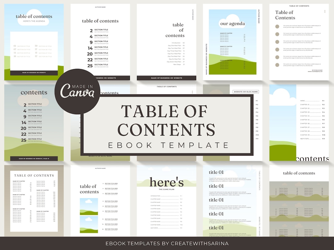 TABLE of CONTENT PAGES - 30 Canva Templates, Table of Content Pages ...