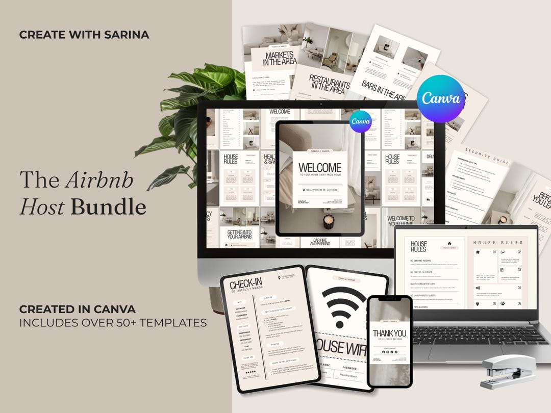 50+ Airbnb Host Bundle Canva Templates | Welcome Book, Signs & Guest ...