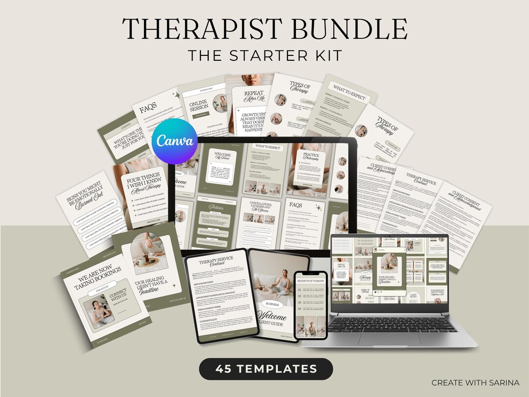 The Therapist Essential Canva Templates | 45 Editable Therapy Business ...