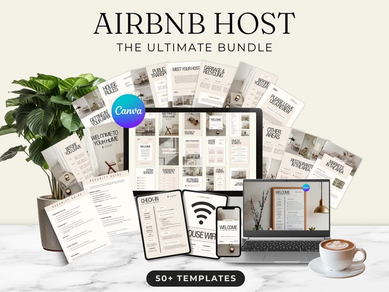 50+ Airbnb Host Bundle Canva Templates | Welcome Book, Signs & Guest ...