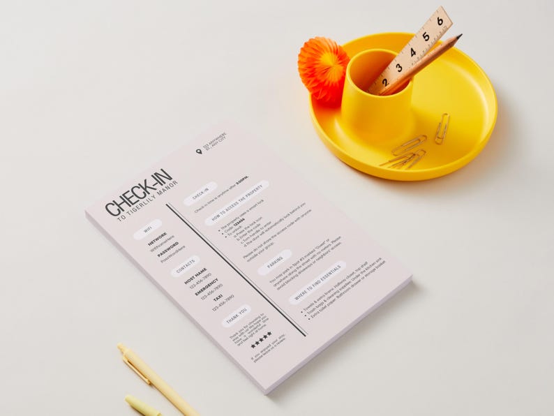 Editable Check in Instructions Template | Airbnb Check in Sign ...