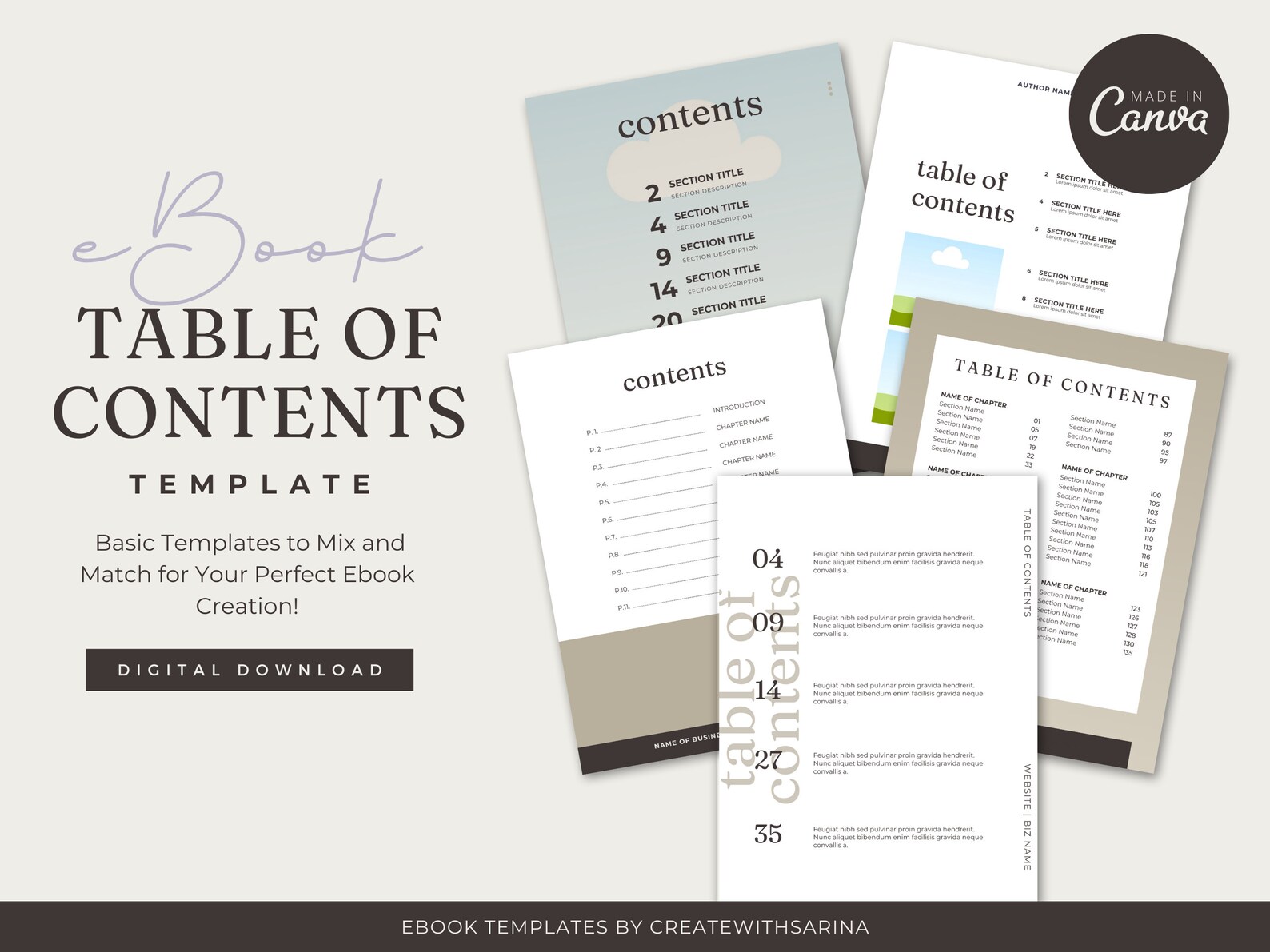 TABLE of CONTENT PAGES - 30 Canva Templates, Table of Content Pages ...