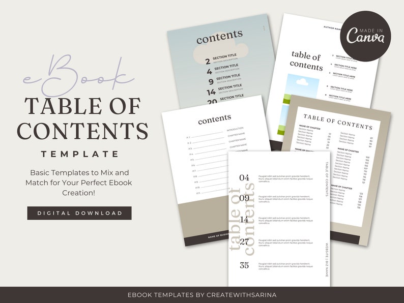 TABLE of CONTENT PAGES - 30 Canva Templates, Table of Content Pages ...