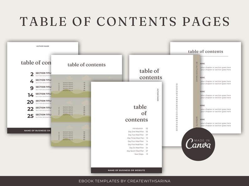 TABLE of CONTENT PAGES - 30 Canva Templates, Table of Content Pages ...