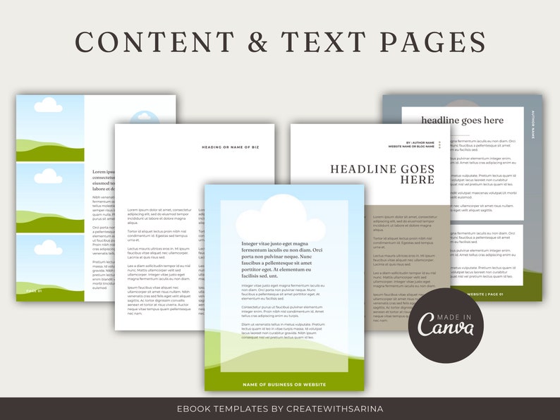 CONTENT & TEXT PAGES - 82 Canva Templates, Content Pages, Ebook ...