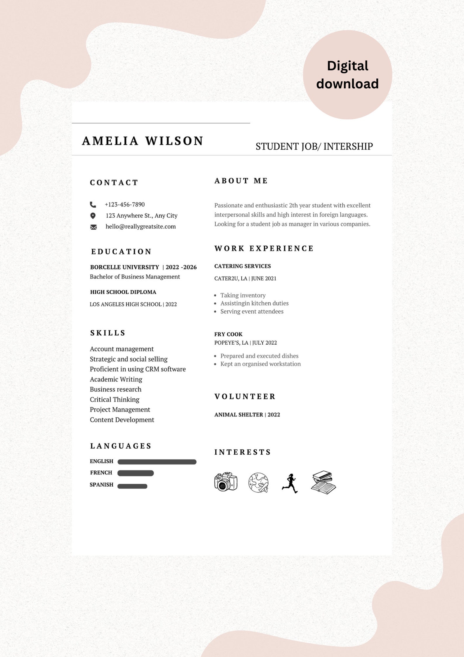 Student Resume Template 2024: College & High School, Minimalist ...