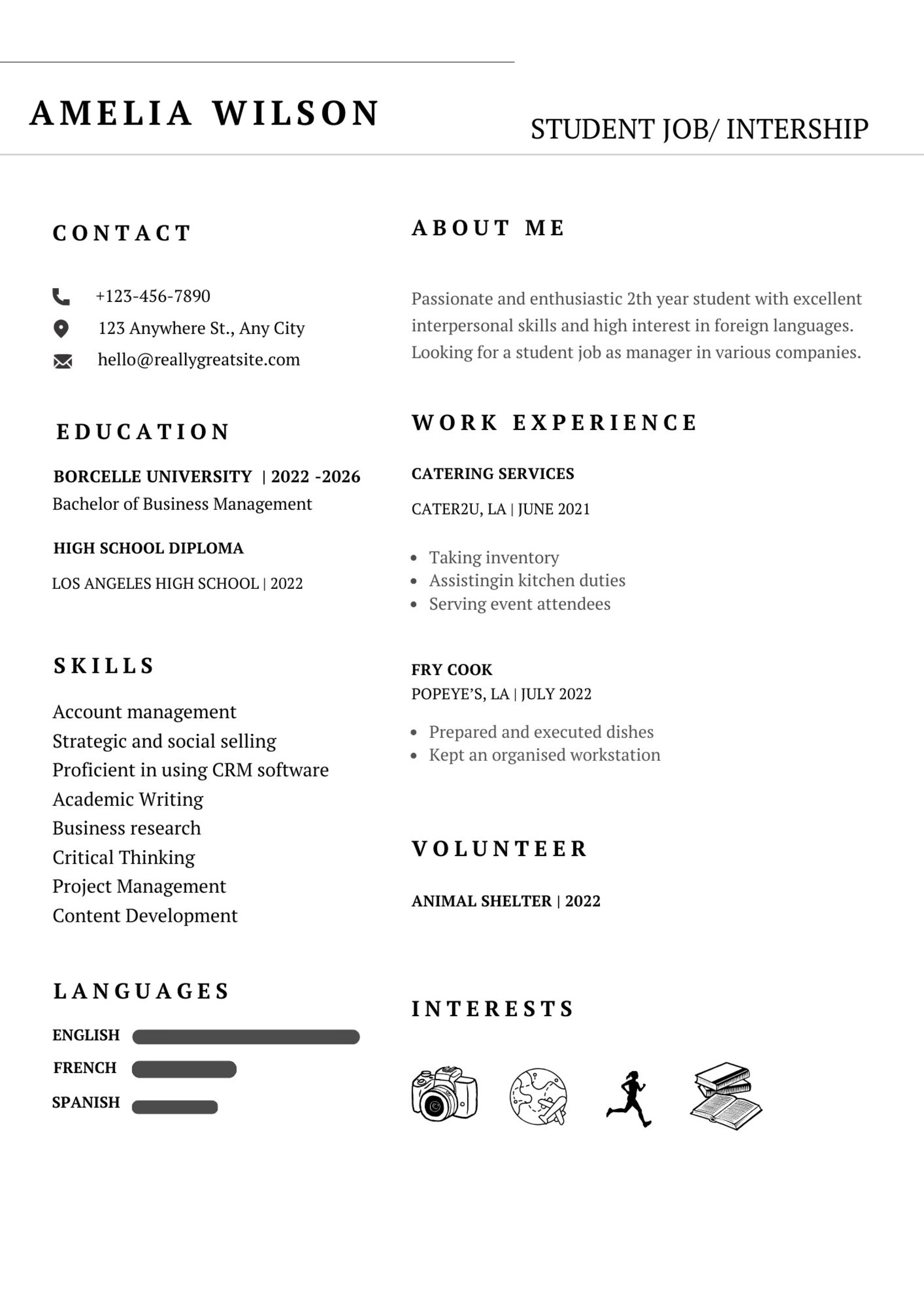Student Resume Template 2024: College & High School, Minimalist ...