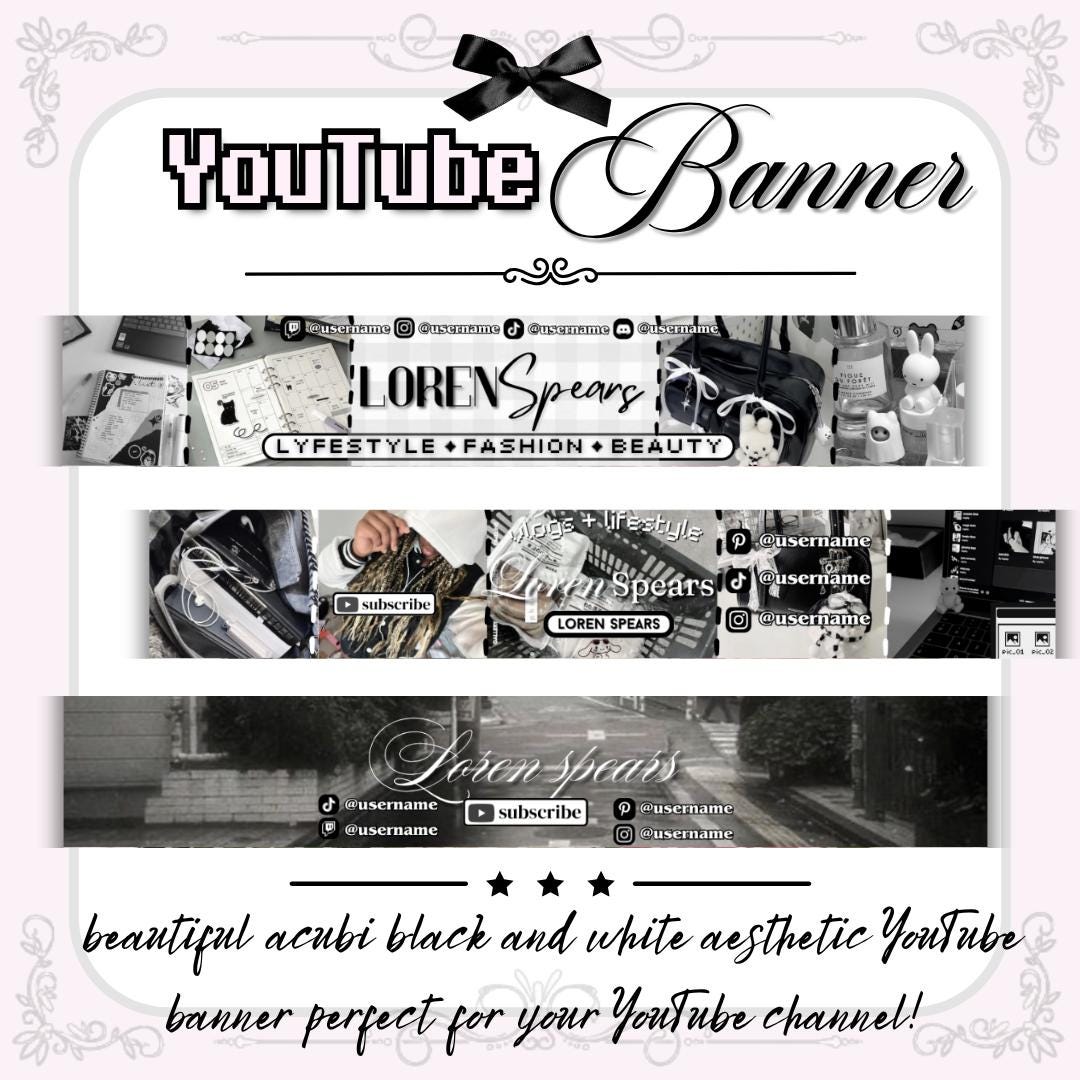 Acubi Aesthetic Youtube Banner Template | Monochrome Canva (digital) - Etsy