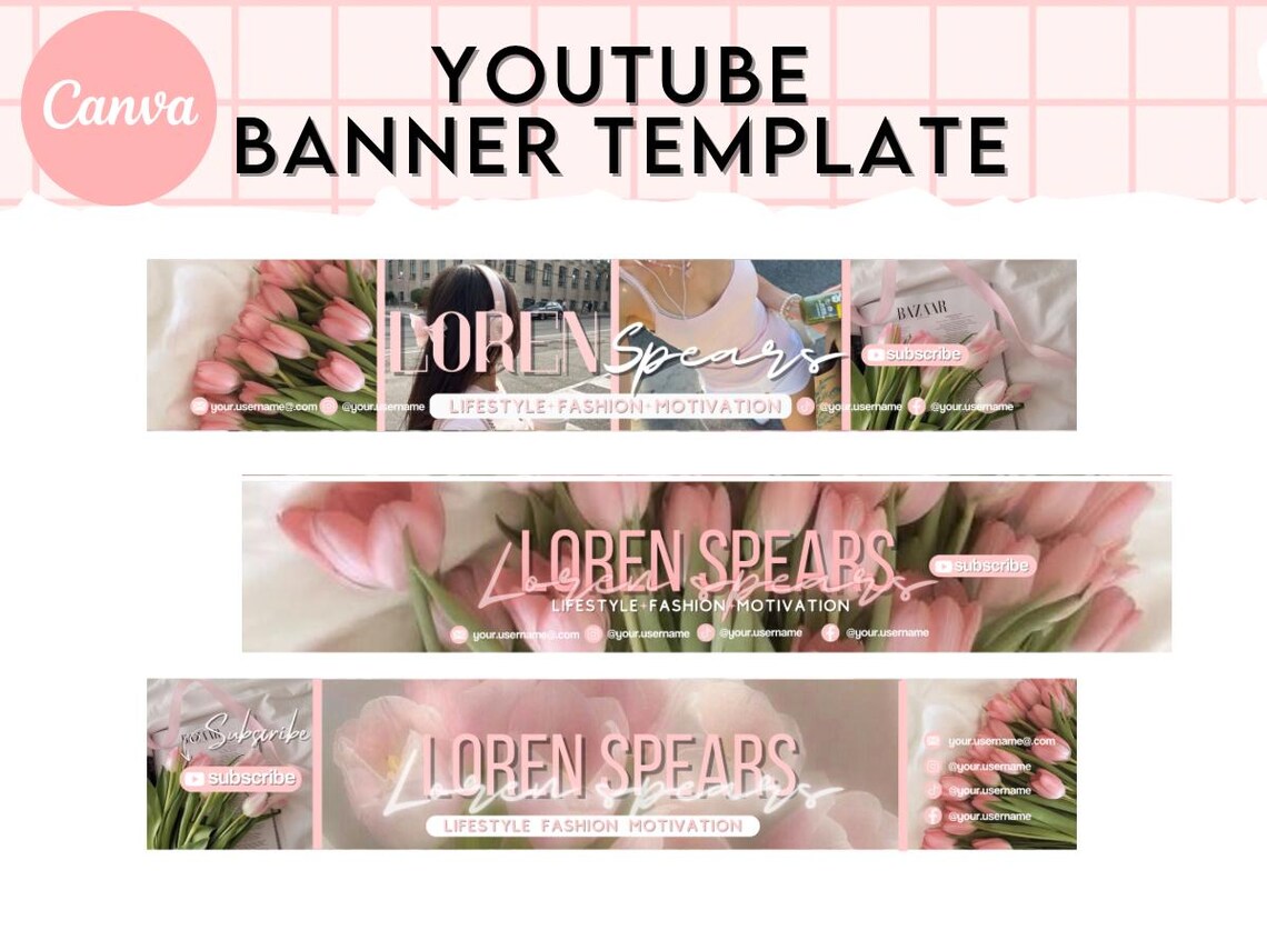 Pink Youtube Banner | Youtube Thumbnail | Editable Template | Canva ...