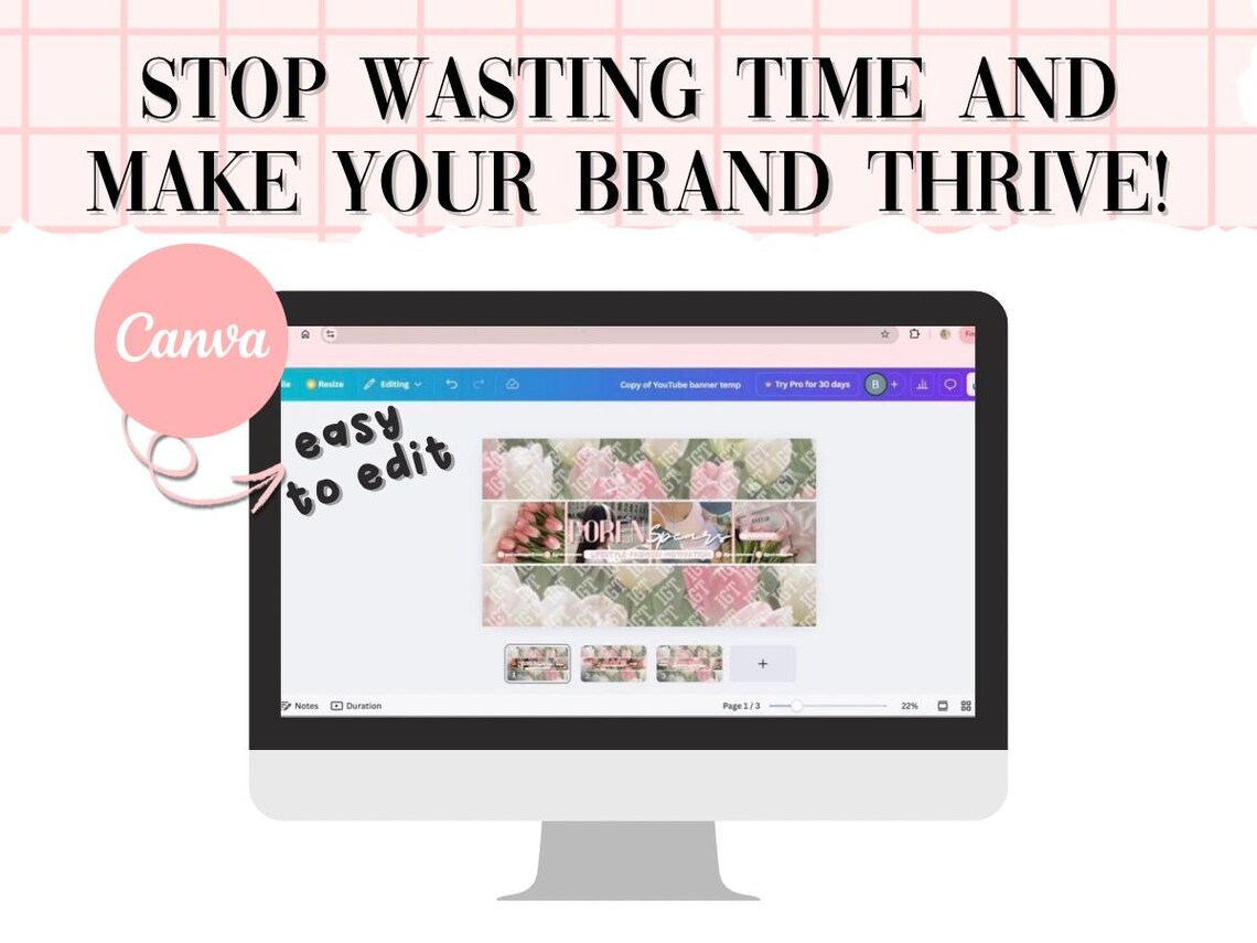 Pink Youtube Banner | Youtube Thumbnail | Editable Template | Canva ...