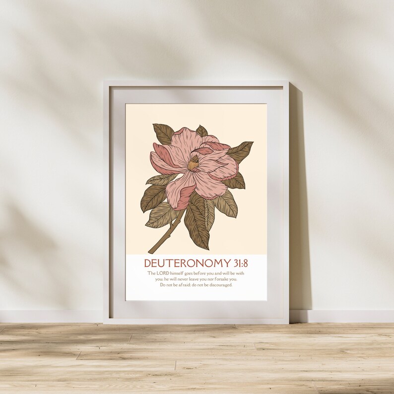 Modern Christian Wall Art Print, Vintage Floral Bible Verse Printable ...