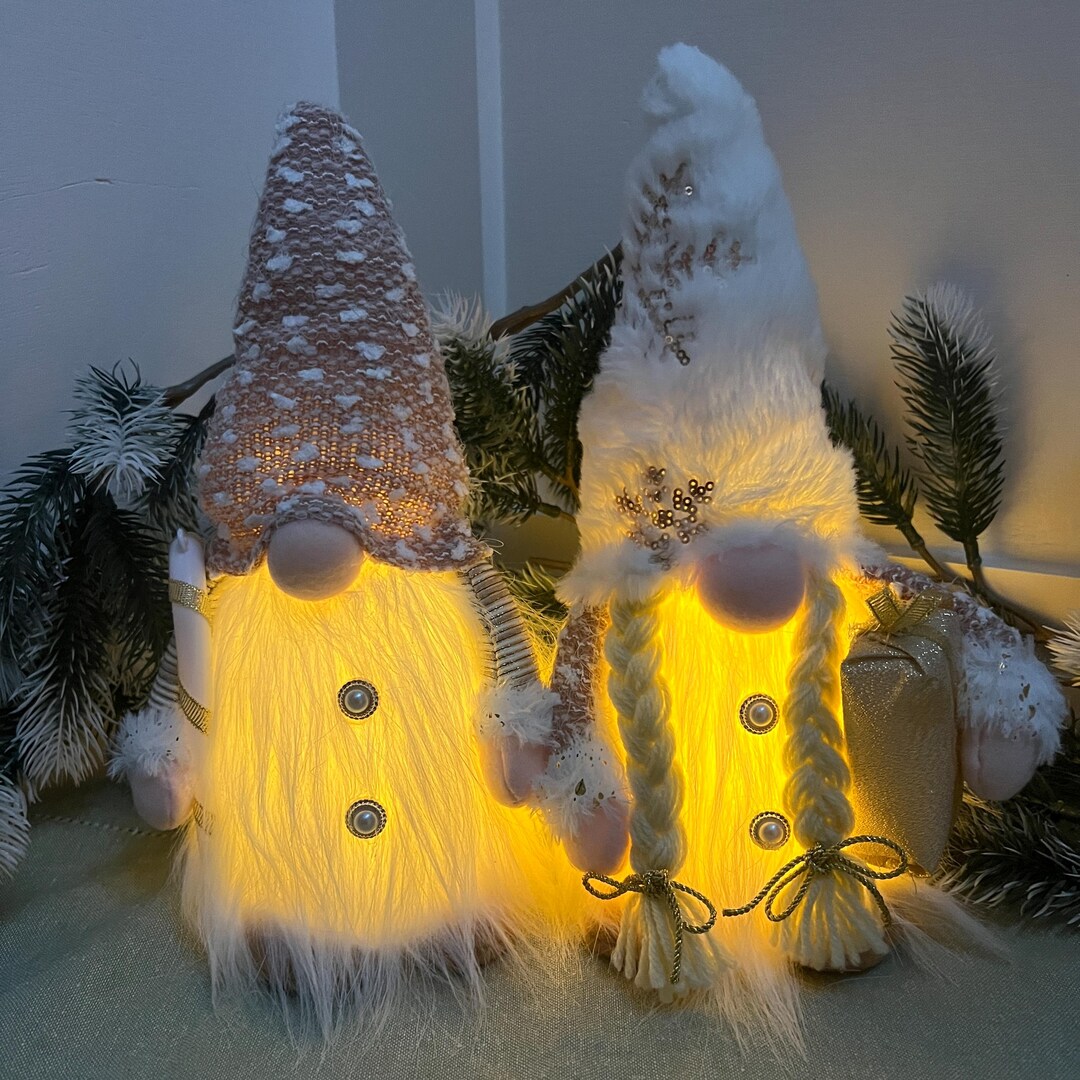 Set of 2 Gnomes, His and Hers Gnomes, White Gnomes, Gnomes That Light ...