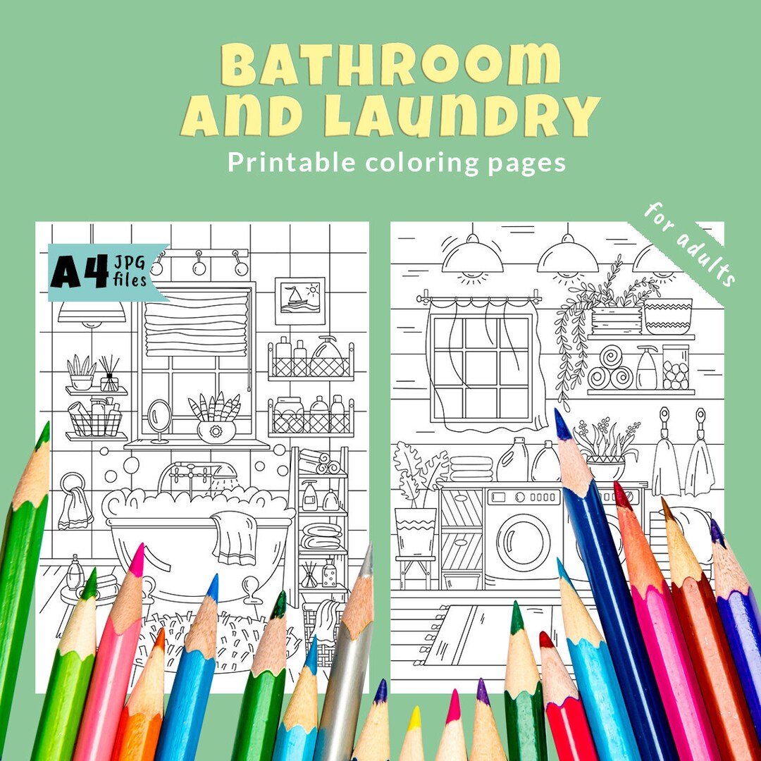 2 Coloring Pages to Print - Bathroom and Laundry. Coloring Sheets in ...