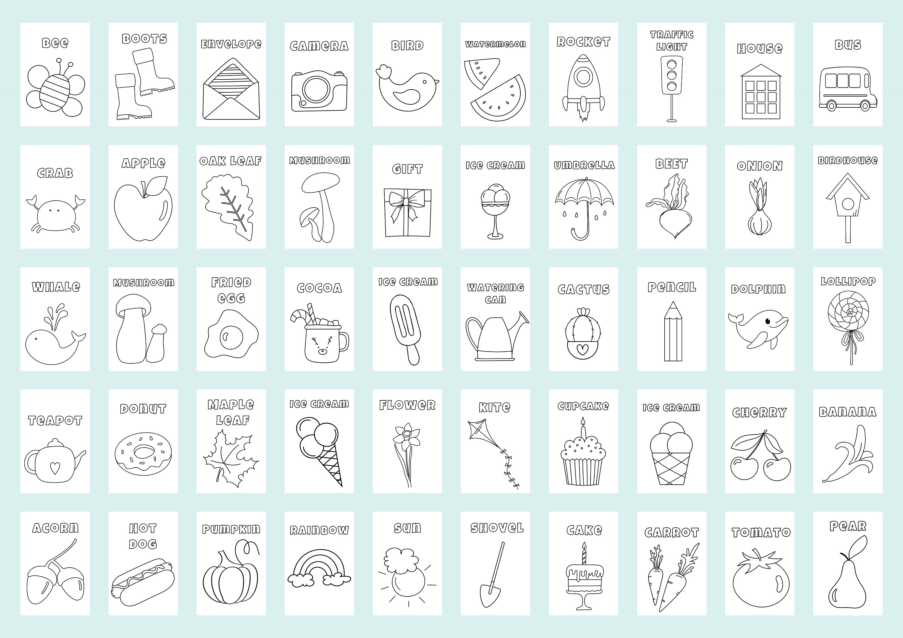 50 Easy Coloring Pages for Kids, Preschoolers Toddlers Coloring Book ...