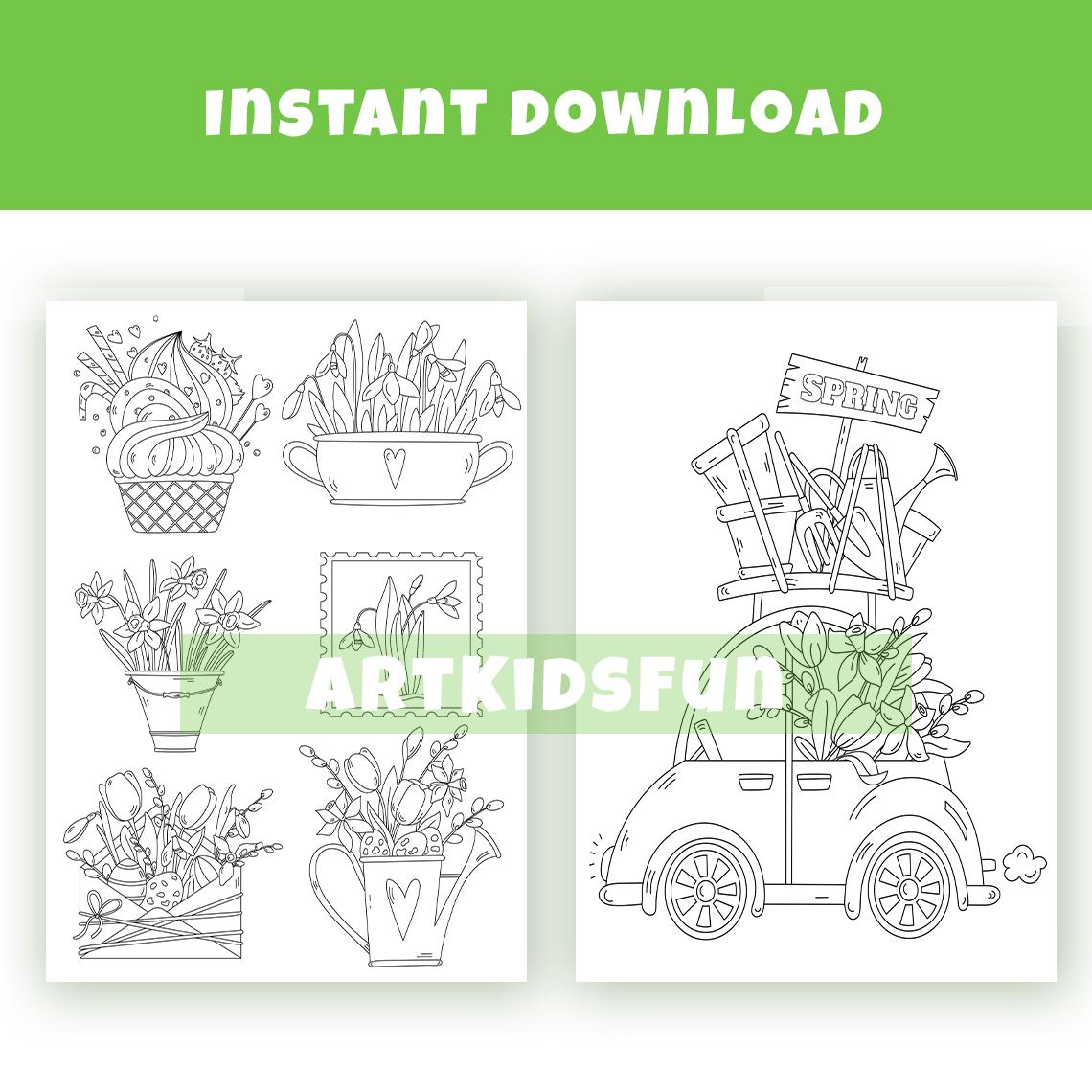 6 Spring Coloring Pages | Easter, Flowers, Garden | JPG Files for Print ...