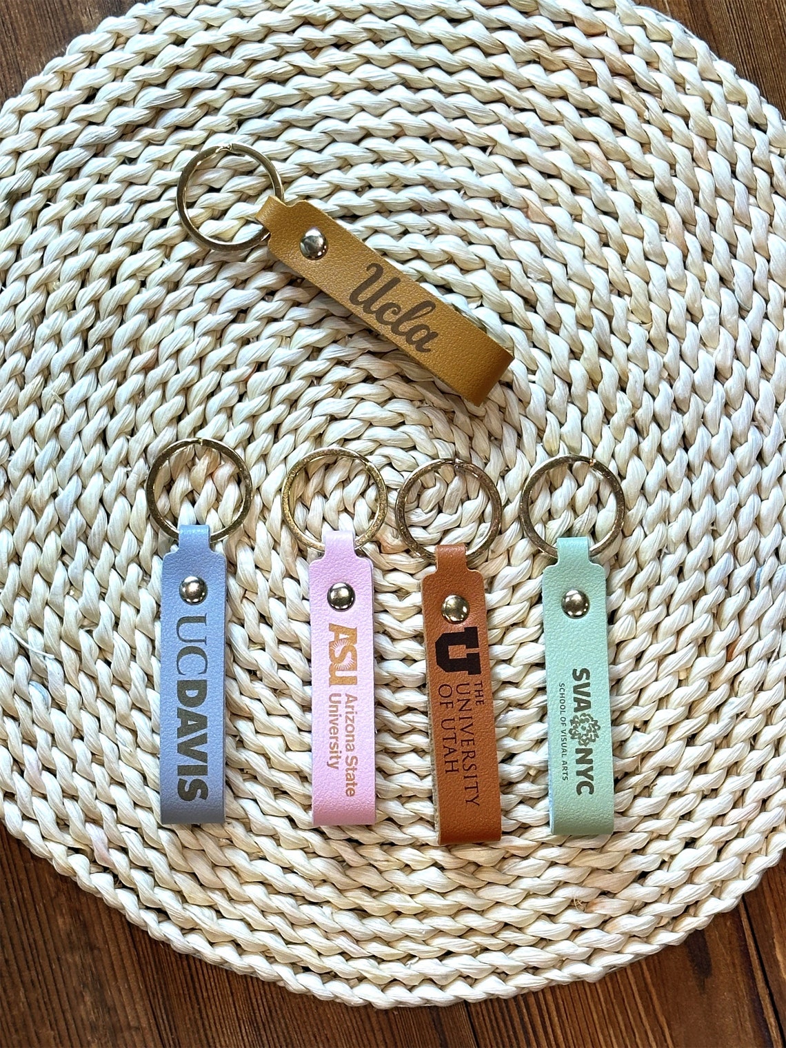 Custom University Logo Keychain, School Logo Leather Keychain, College ...