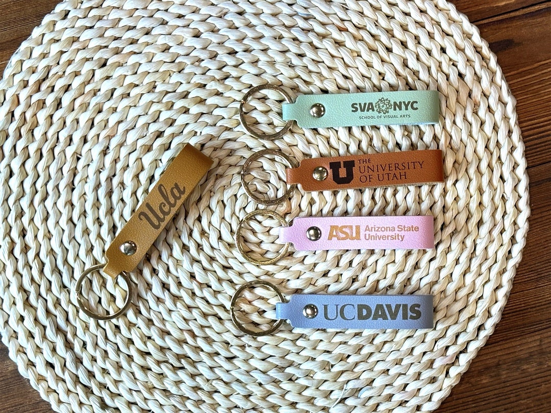 Custom University Logo Keychain, School Logo Leather Keychain, College ...