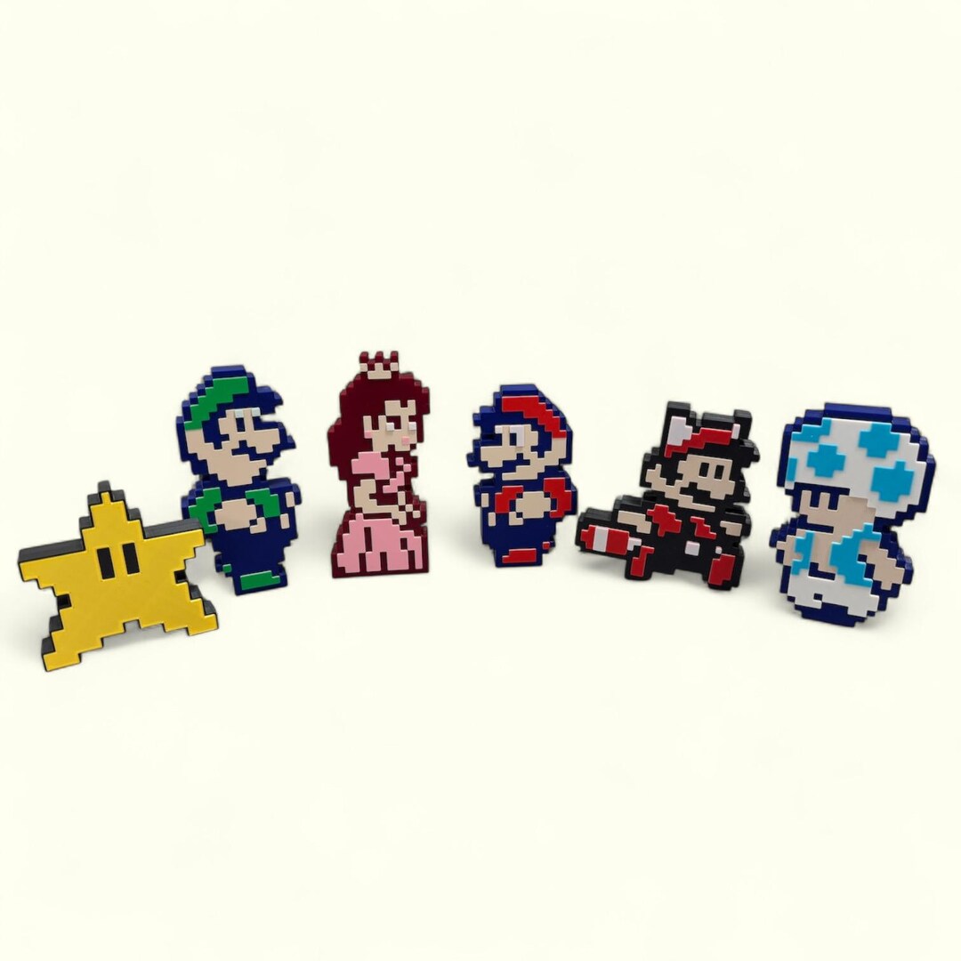 Retro 8-bit Mario Bros Characters - Pixel Art Classic NES Decor - Etsy