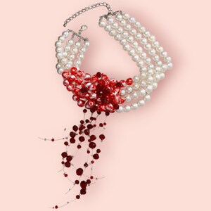 Gothic Vintage Red Blood Pearl Chain Necklace – Long Tassel Beaded ...